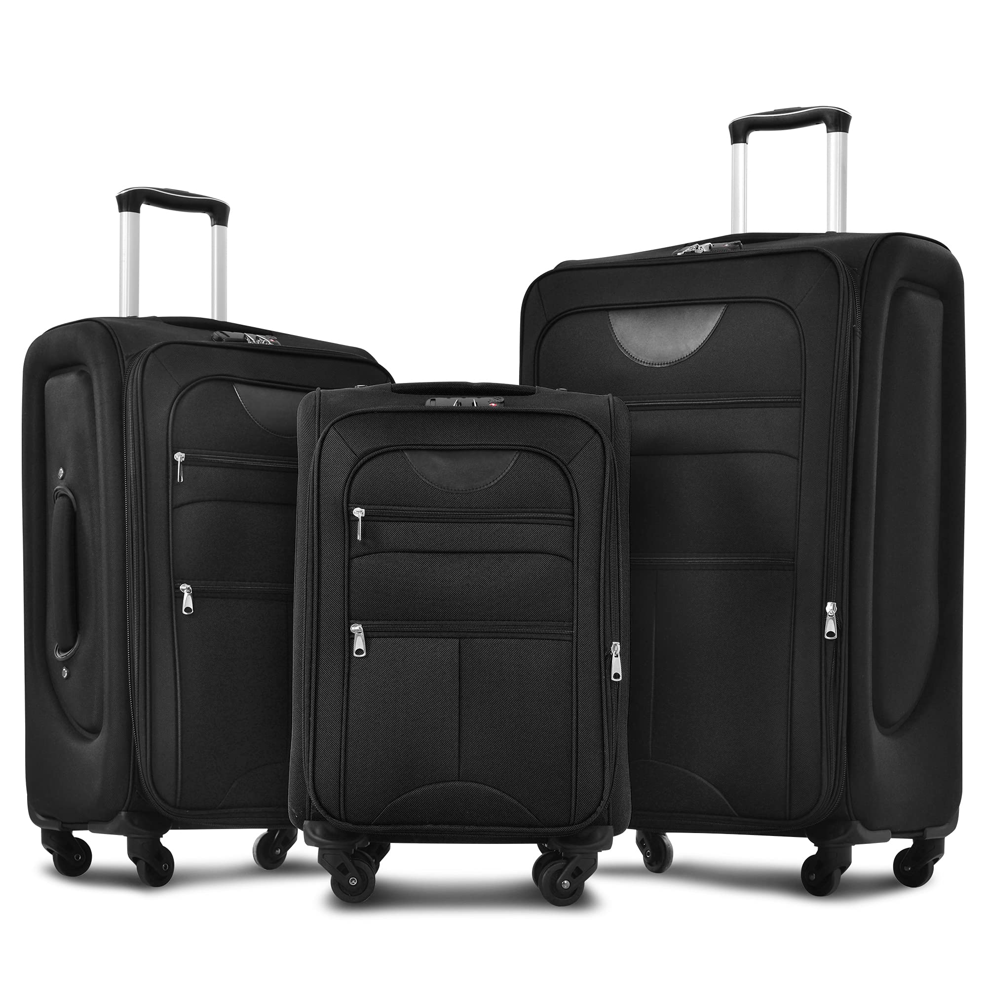 Merax Softside Luggage Set, Travel Suitcase Expandable Lightweight, 3 Piece Luggage Sets with Spinner Wheels 22" 26" 30" Suitcase with TSA Lock (Black)