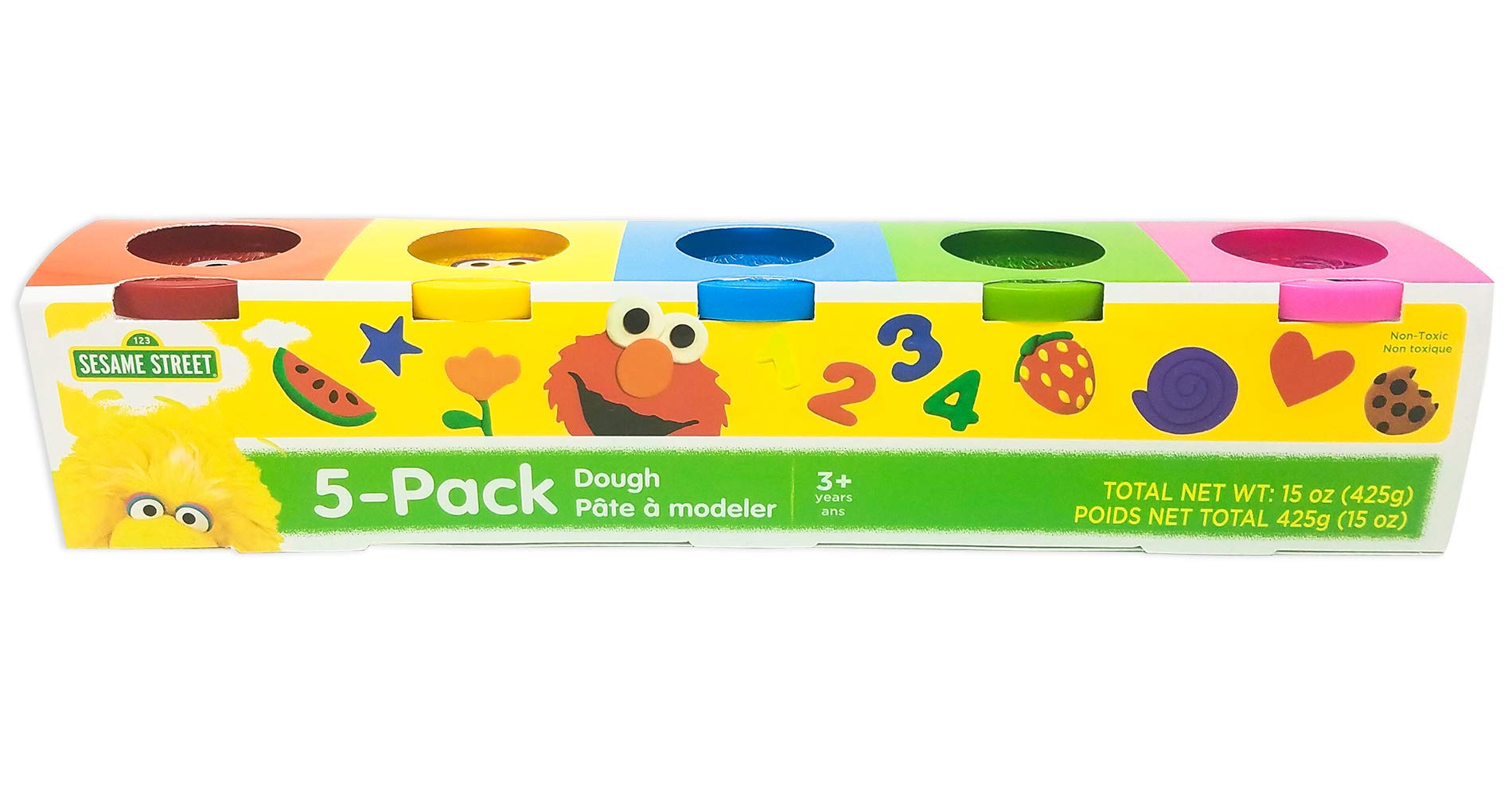 Sesame Street Modeling Dough, 5-Pack, 3oz Cans, Assorted Colors, Elmo, Cookie Monster, Big Bird, Oscar the Grouch, Abby Cadabby, Non-Toxic, Ages 3 and Up