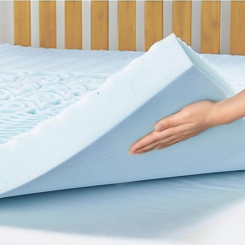 Mellow 4 Inch 5-Zone Memory Foam Mattress Topper, Cooling Gel Infusion, Short Queen