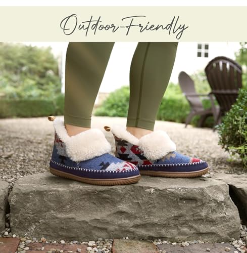 Dearfoams Women's Alpine Moritz Outdoor Arch Support House Shoe Bootie Slipper, Navy Multi, 11-12