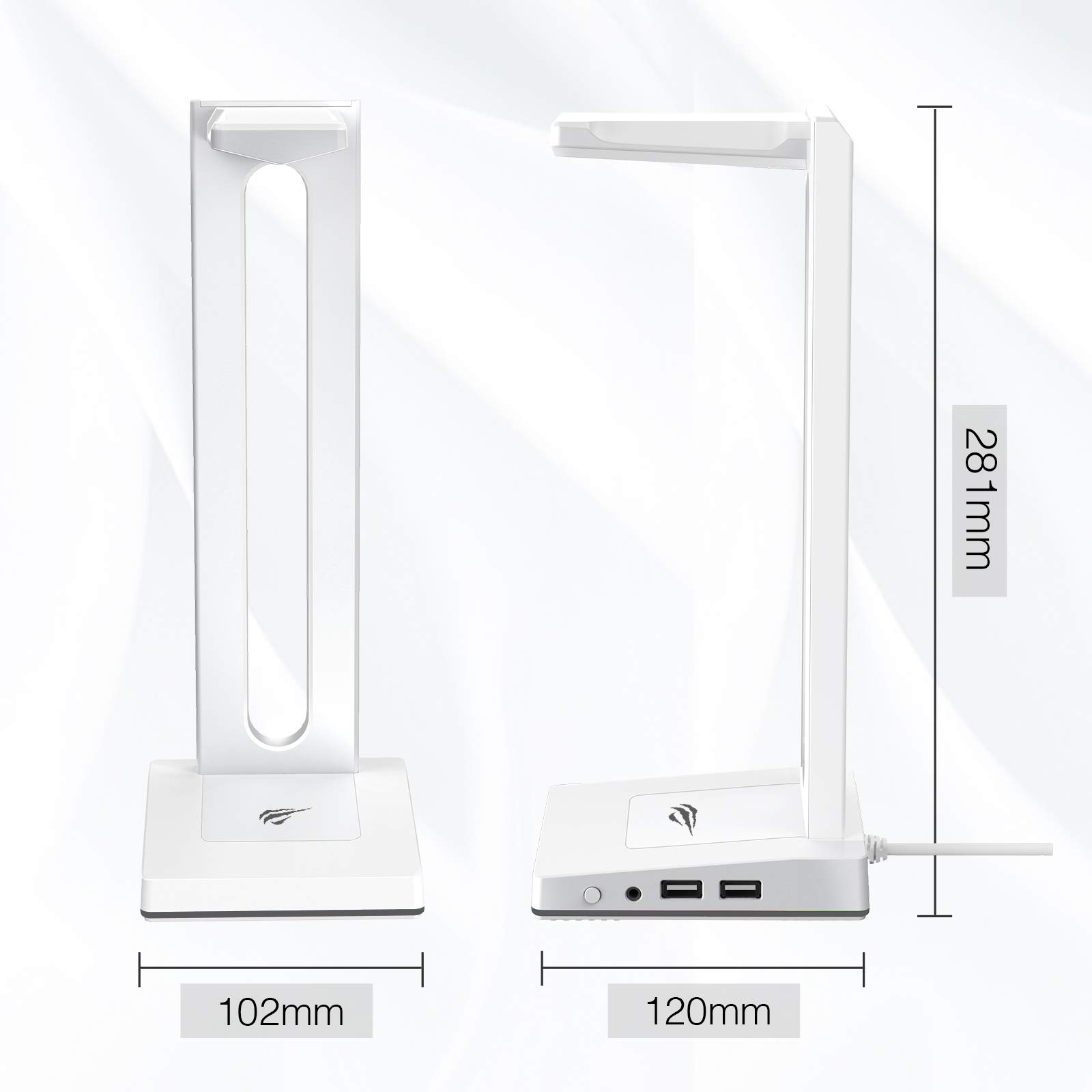havit RGB Headphones Stand with 3.5mm AUX and 2 USB Ports, Headphone Holder for Gamers Gaming PC Accessories Desk (White)