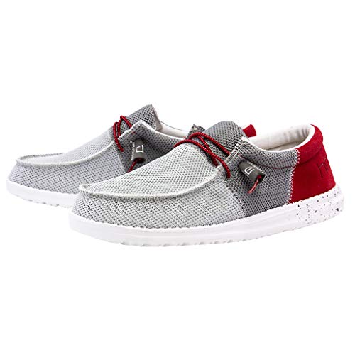 Hey Dude Men's Wally Sox Funk Dark Grey Red Size 10 | Men’s Shoes | Men's Lace Up Loafers | Comfortable & Light-Weight