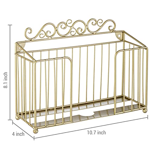 MyGift Vintage Brass Tone Metal Folded Paper Towel Holder with Scrollwork Design - Wall Mounted Trifold Z-Fold Disposable Napkin Dispenser Rack