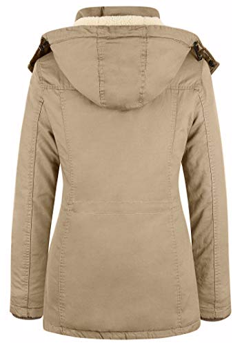 WenVen Women's Warm Heavy Quilted Winter Sherpa Coat with Hood (Khaki-2, XL)