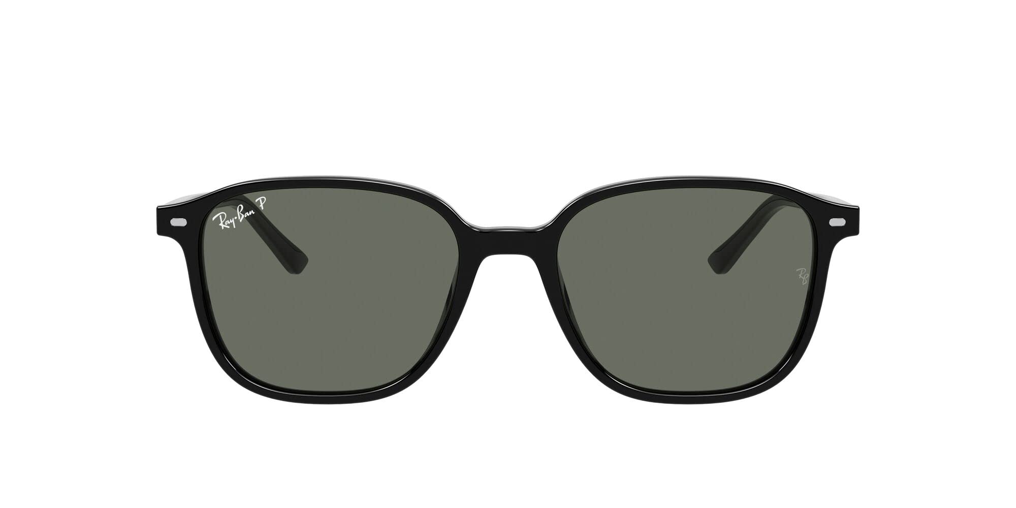 Ray-Ban RB2193 Leonard Square Sunglasses, Black/G-15 Green Polarized, 53 mm
