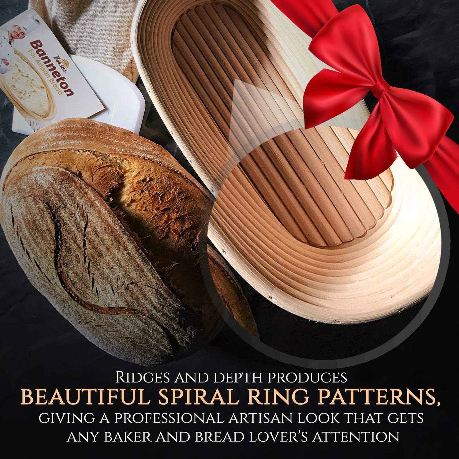 Bread Bosses Oval Bread Banneton Proofing Basket - 10 Inch Baskets and Bread Bakers Lame Slashing Tool - Great as a Gift