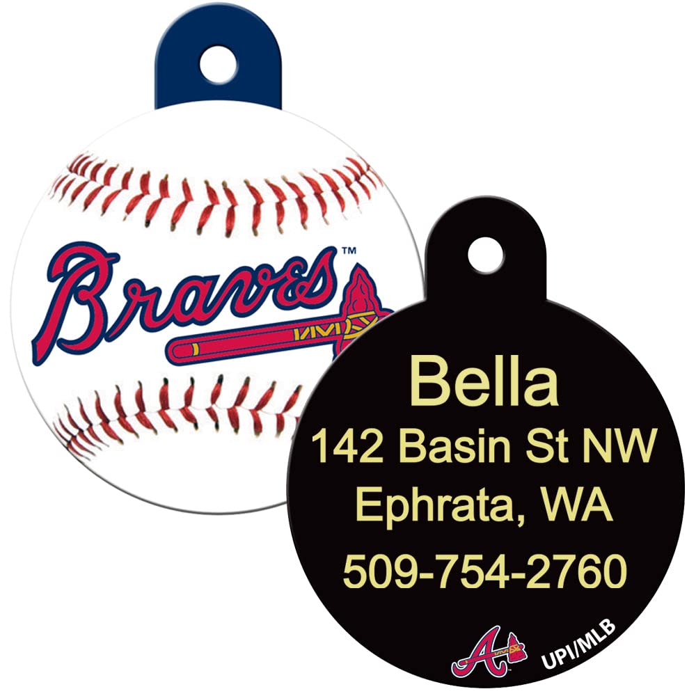 GoTags MLB Atlanta Braves Personalized Dog Tags, Round Baseball Shape Solid Brass Engraved Pet ID Tags