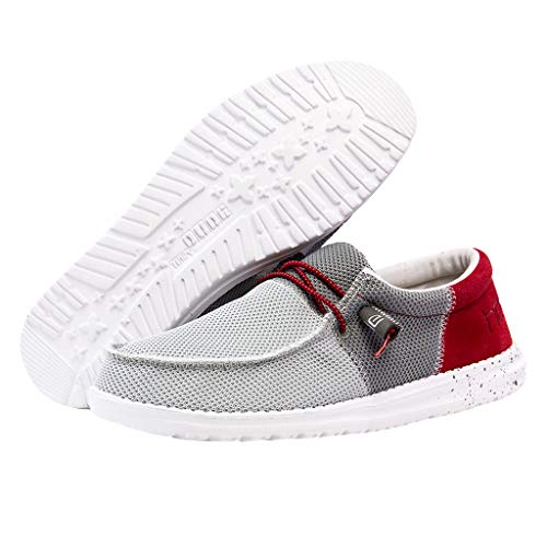 Hey Dude Men's Wally Sox Funk Dark Grey Red Size 10 | Men’s Shoes | Men's Lace Up Loafers | Comfortable & Light-Weight