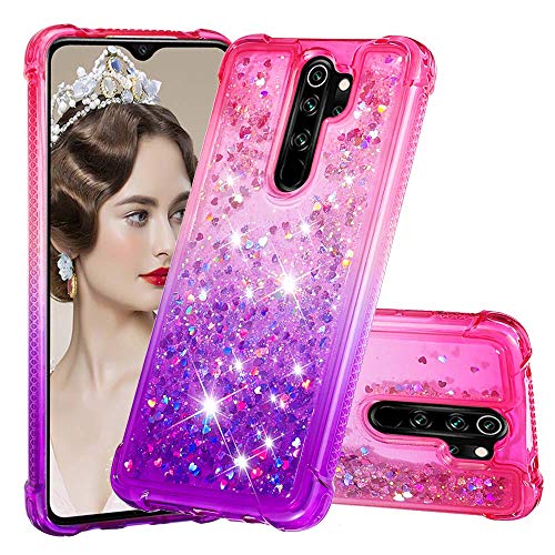 Adamarker Case for Xiaomi Redmi Note 8 Pro Cover Glitter Bling Sparkly Shiny Gradient Rainbow Flowing Liquid Silicone Bumper (Pink-Purple)
