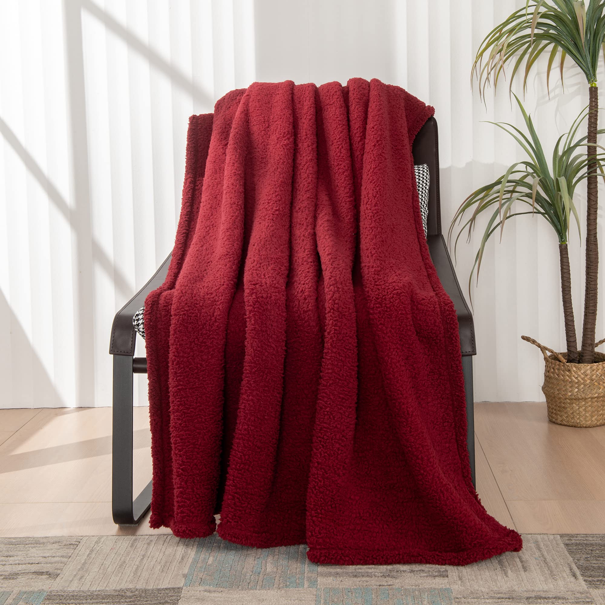 FFLMYUHUL I U Fuzzy Throw Blanket with Super Soft and Warm Throw Flannel Blanket … (Tz06-wine Red, 50" L x 60" W)