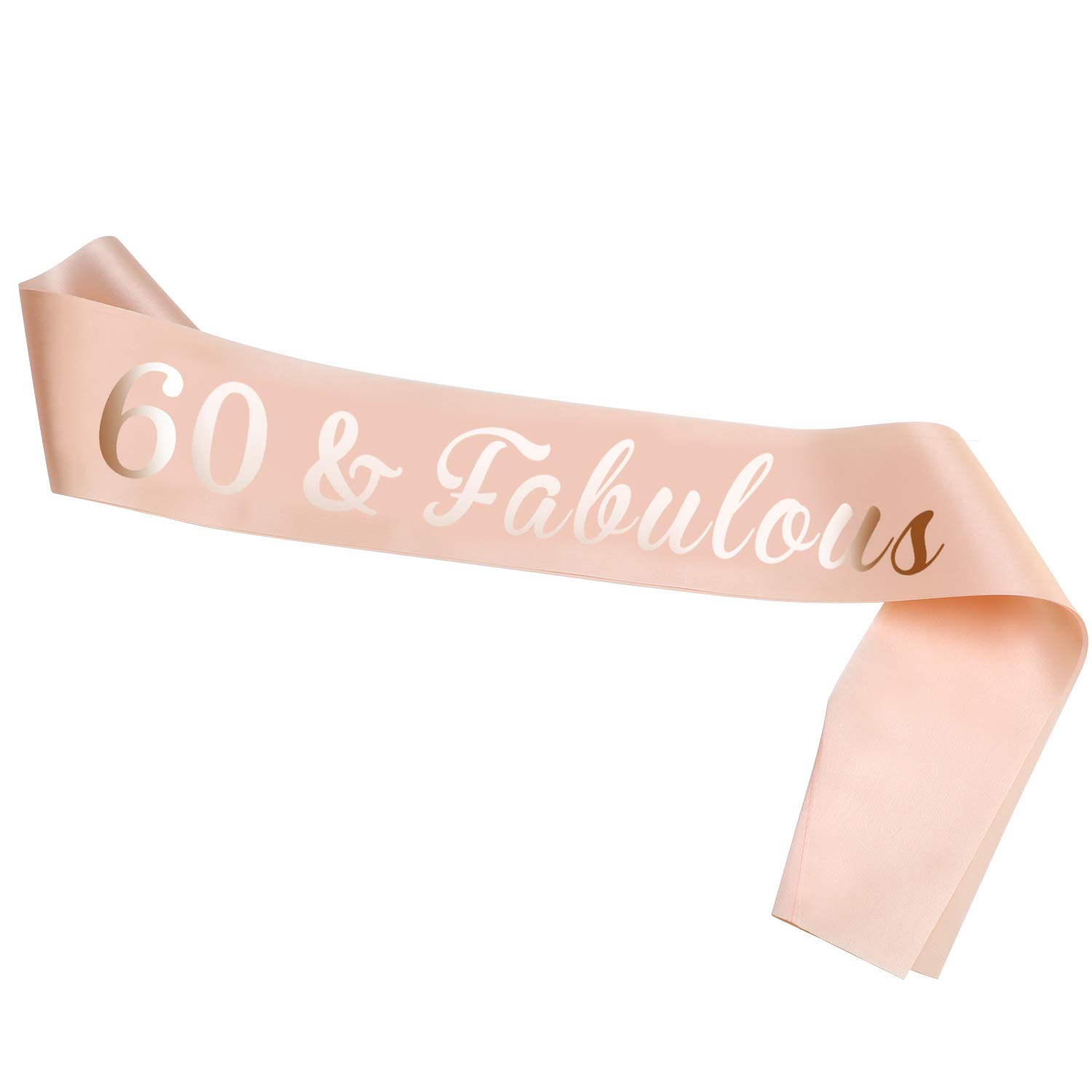 HOWAF Rose Gold 60th Birthday Sash, 60 and Fabulous Birthday Satin Sash for 60th Birthday Decorations Women 60 Birthday Gift Party Accessories, One Size
