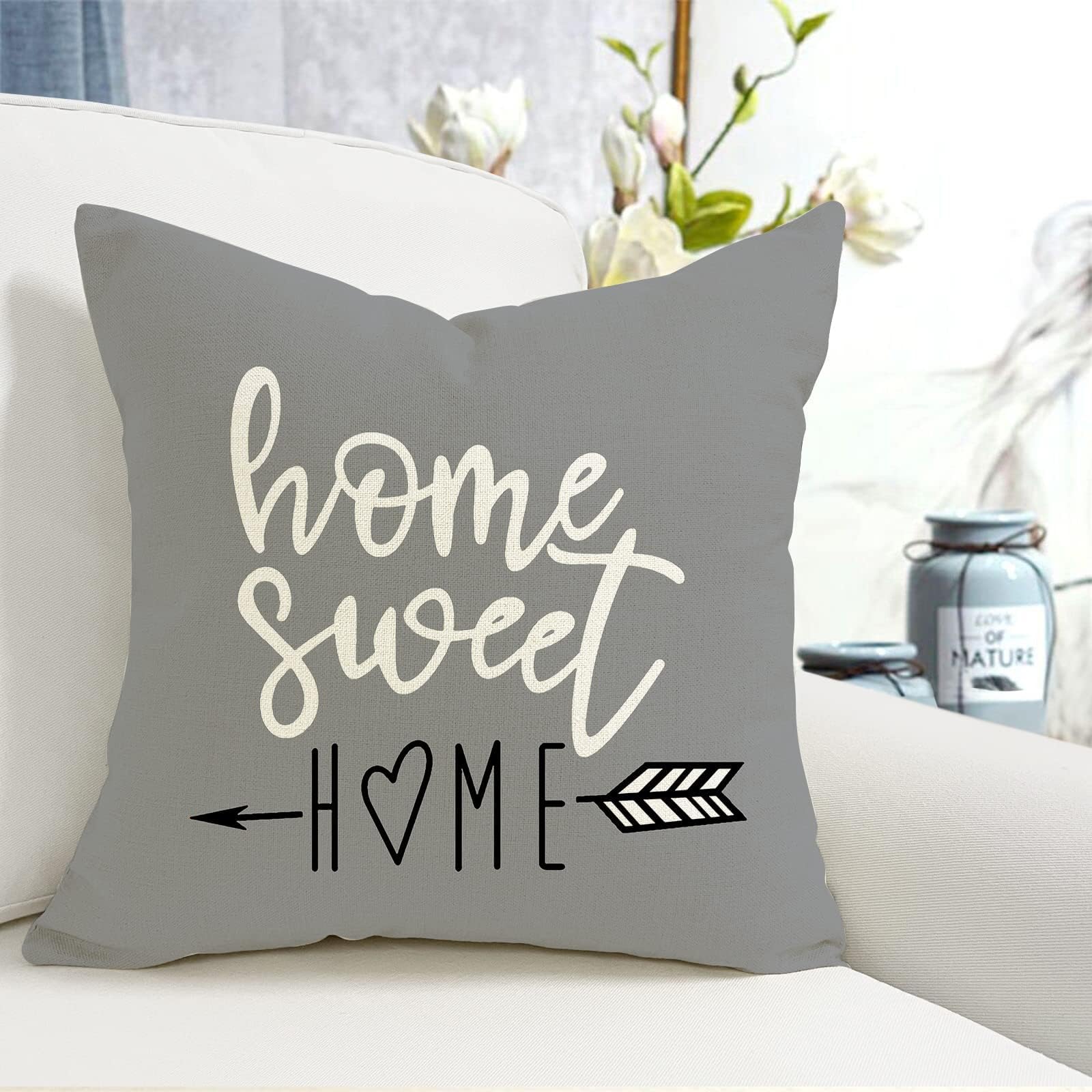 YCOLL Pillow Covers 18x18 Set of 4,Modern Sofa Throw Pillow Cover, Decorative Home Outdoor Linen Fabric Geometric Pillow Case for Couch Bed Car,Gray