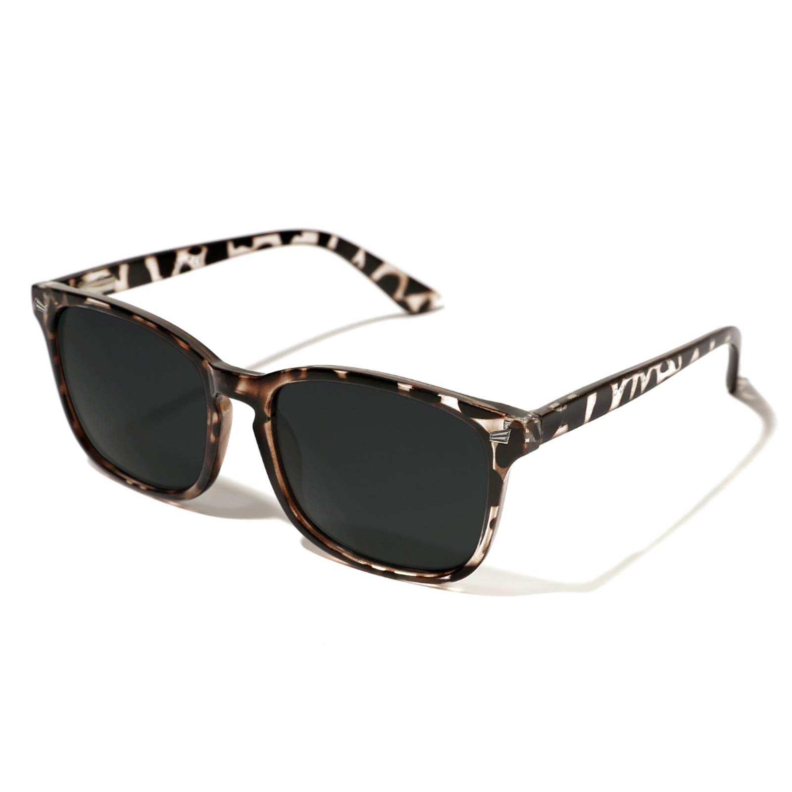 TIJN Polarized Sunglasses for Womens and Mens,Classic Square Frames Shades for UV Protection,Trendy Sunnies(Leopard/Grey)