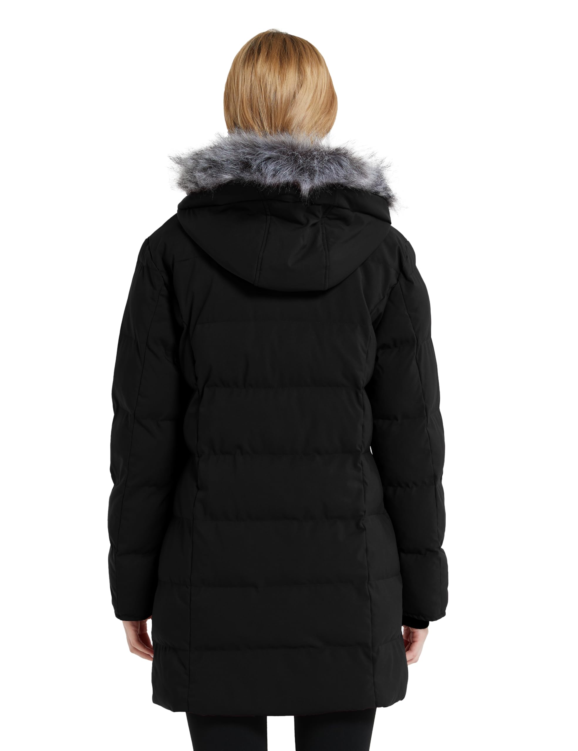 wantdo Women's Fur Hooded Winter Coat Warm Thicken Puffer Coat Black XL