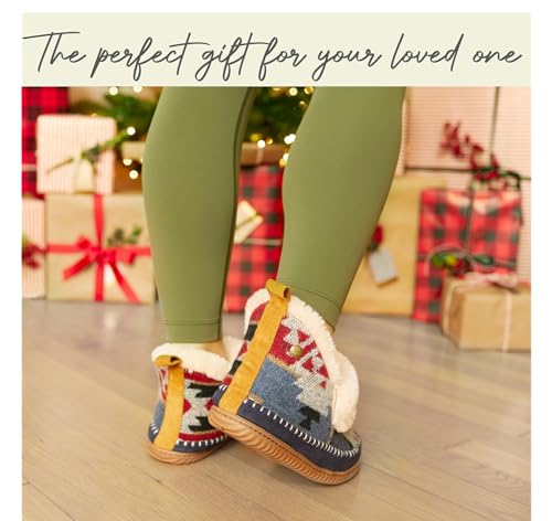 Dearfoams Women's Alpine Moritz Outdoor Arch Support House Shoe Bootie Slipper, Navy Multi, 11-12