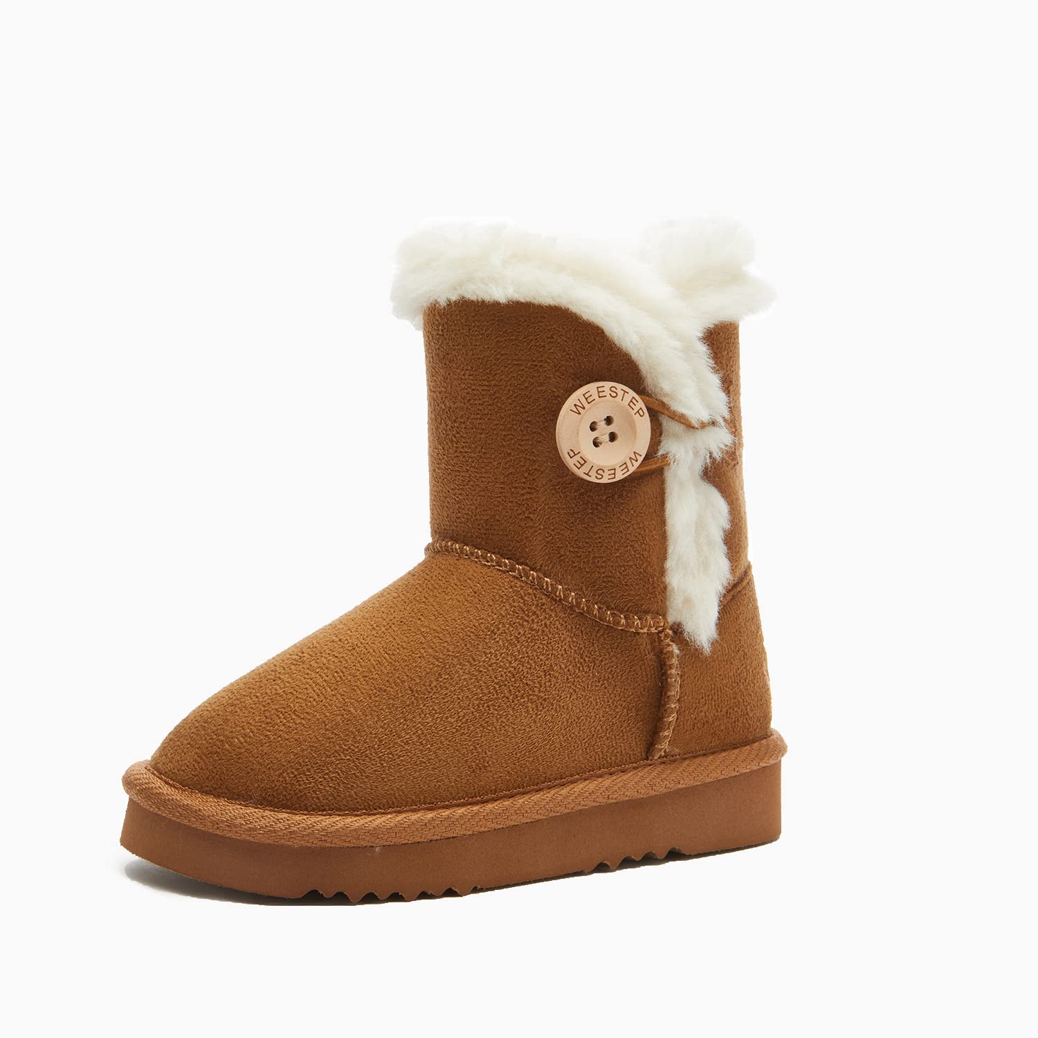 Weestep Wood Button Warm Shearling Winter Lightweight Snow Boots(12 Little Kid, Brown)