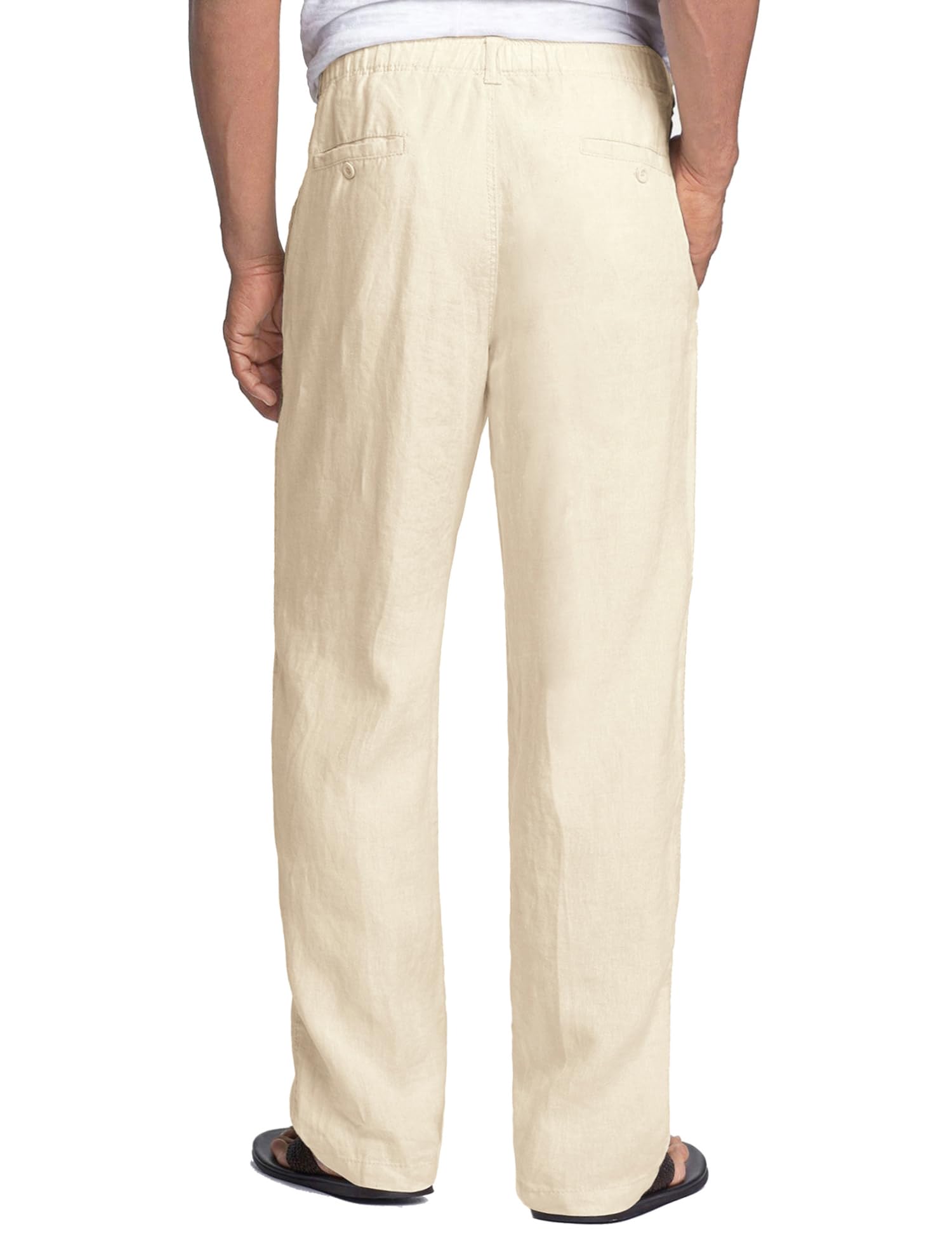 COOFANDY Men's Casual Linen Pants Cotton Elastic Waist Drawstring Trousers Light Khaki, Straight