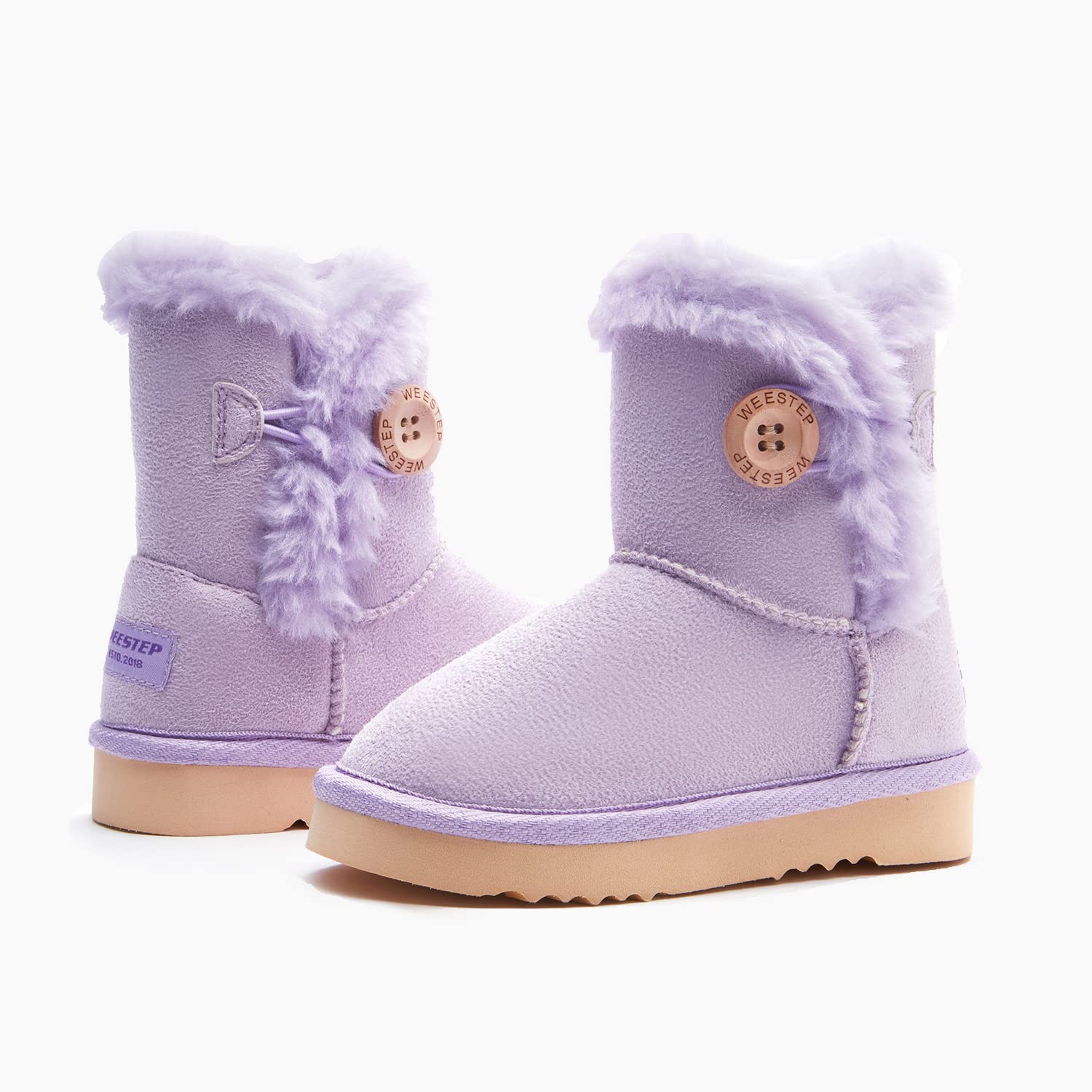Weestep Wood Button Warm Shearling Winter Lightweight Snow Boots(7 Toddler, Purple)