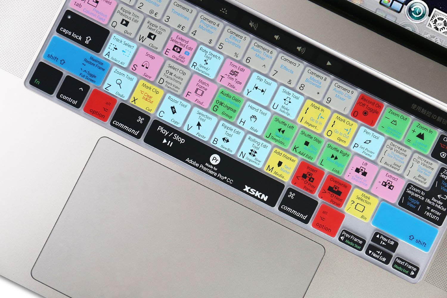 XSKN Premiere Pro Shortcuts Silicone Keyboard Cover Skin for 2019 2020 MacBook Pro 16.2 13.3 inch with Touch Bar and Touch ID A2141 A2251 A2289 A2338 M1 US&EU Version