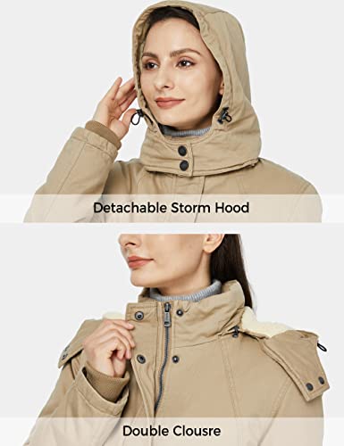 WenVen Women's Warm Heavy Quilted Winter Sherpa Coat with Hood (Khaki-2, XL)