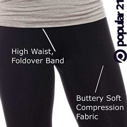 Popular 21 Fold Over Yoga Pants for Women | Soft Cotton Full Length Leggings (Black/White, Large)