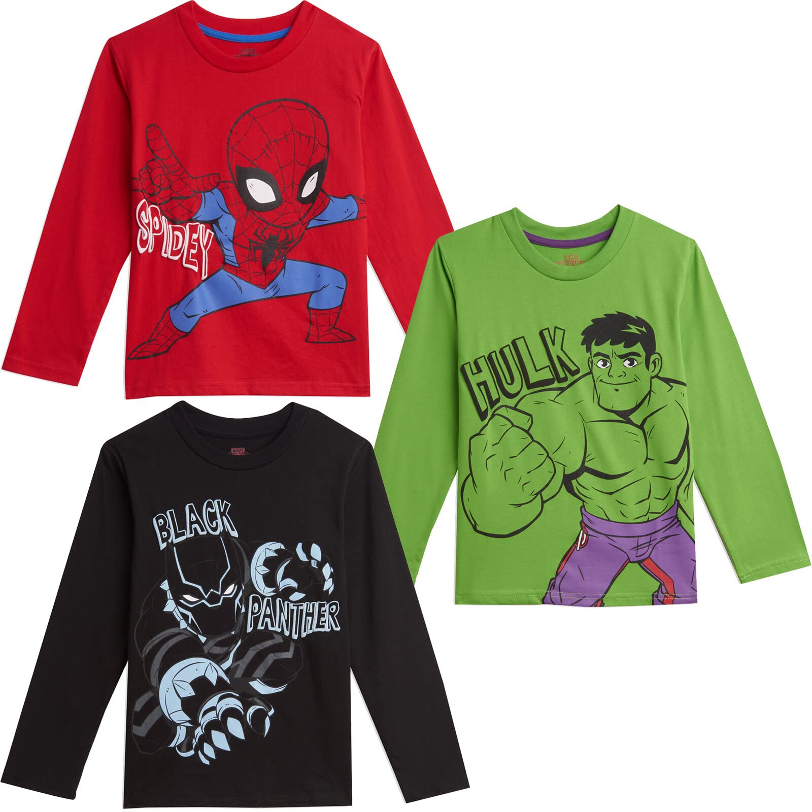 Marvel Avengers Hulk Black Panther Spider-Man Little Boys 3 Pack T-Shirts Multicolored 7-8