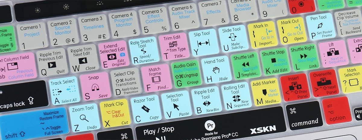 XSKN Premiere Pro Shortcuts Silicone Keyboard Cover Skin for 2019 2020 MacBook Pro 16.2 13.3 inch with Touch Bar and Touch ID A2141 A2251 A2289 A2338 M1 US&EU Version