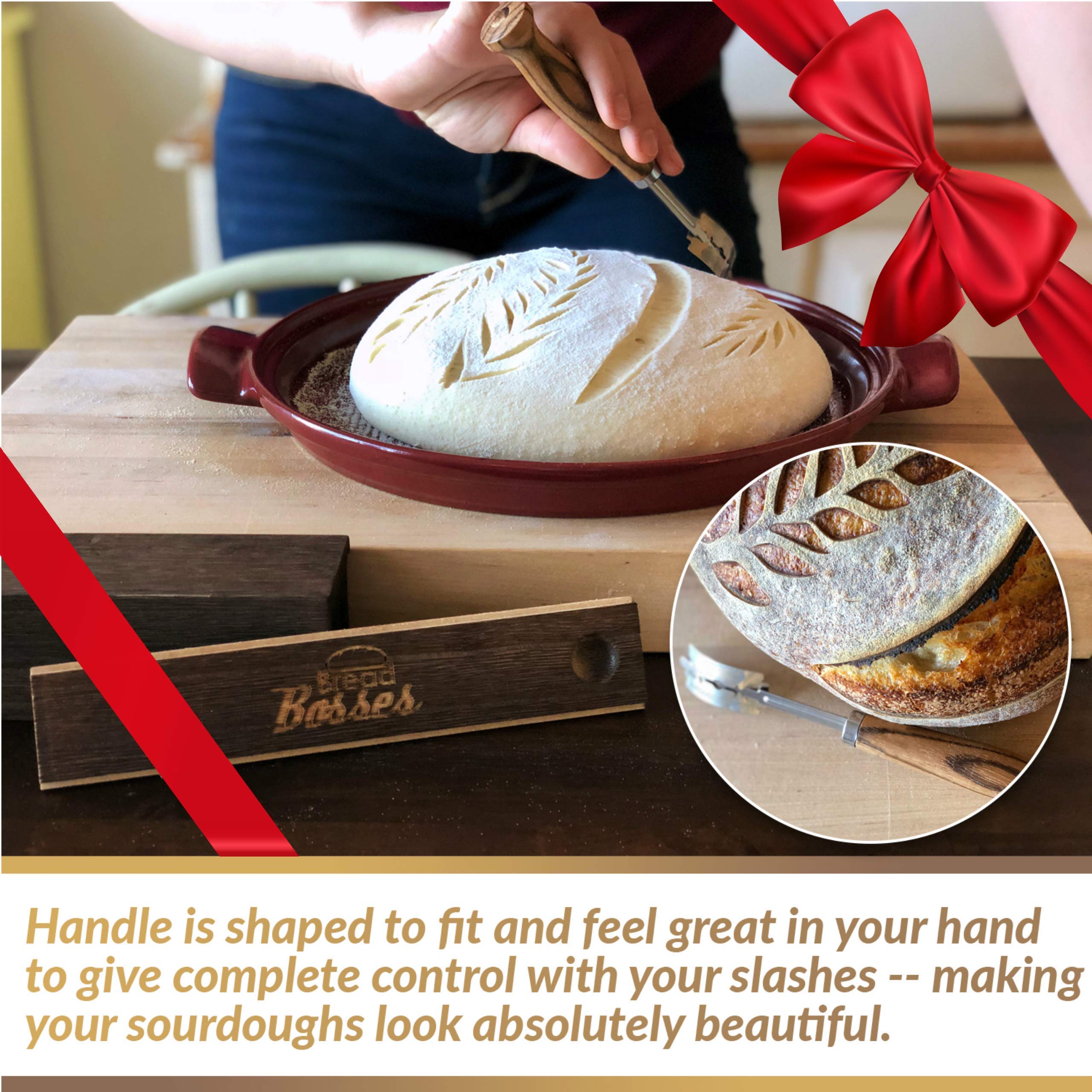 Bread Bosses Oval Bread Banneton Proofing Basket - 10 Inch Baskets and Bread Bakers Lame Slashing Tool - Great as a Gift