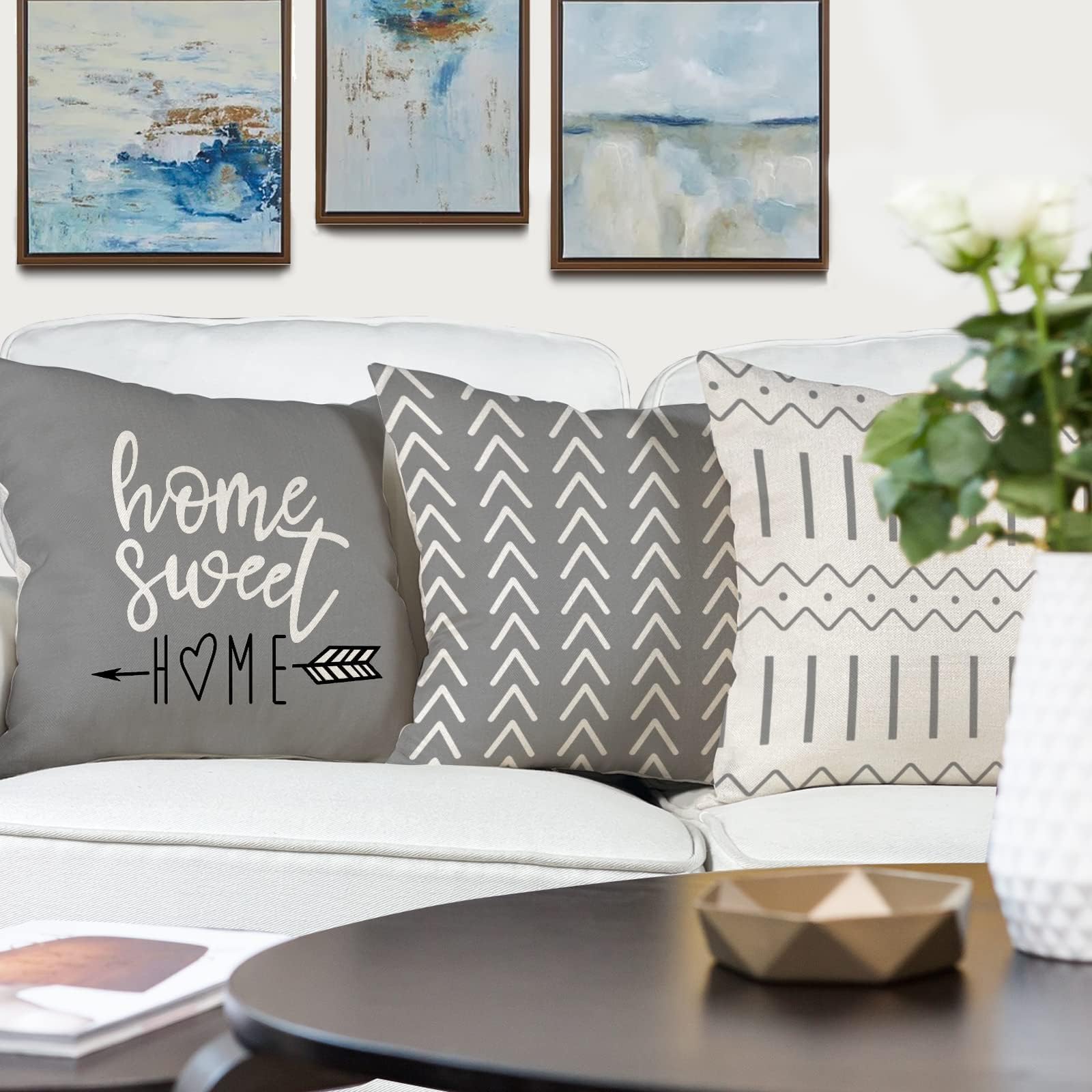 YCOLL Pillow Covers 18x18 Set of 4,Modern Sofa Throw Pillow Cover, Decorative Home Outdoor Linen Fabric Geometric Pillow Case for Couch Bed Car,Gray