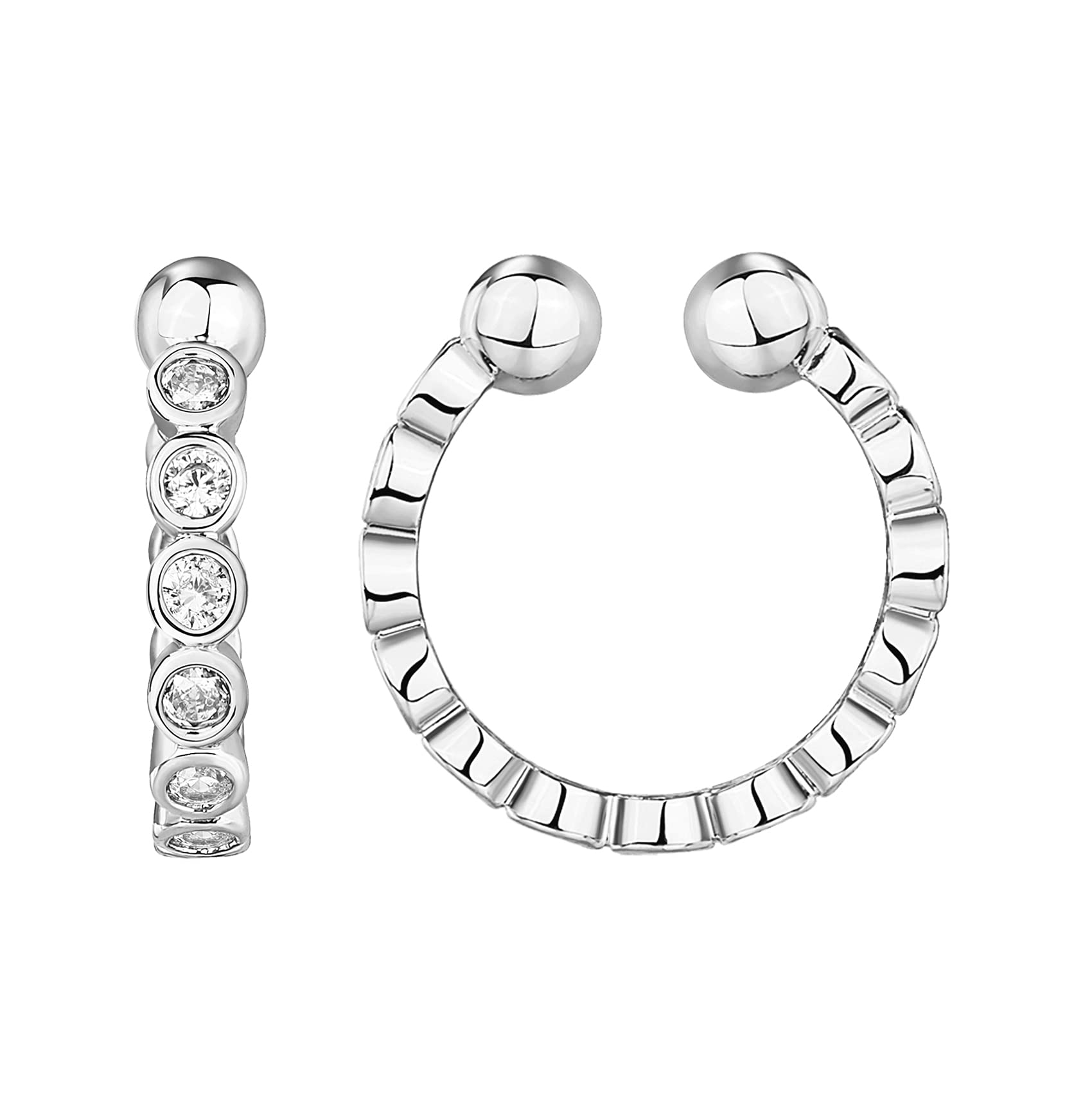 PAVOI 14K White Gold Plated 2.5mm Cubic Zirconia Sparkling Round Huggie Ear Cuff Gold Earrings for Women | Clip On Cartilage