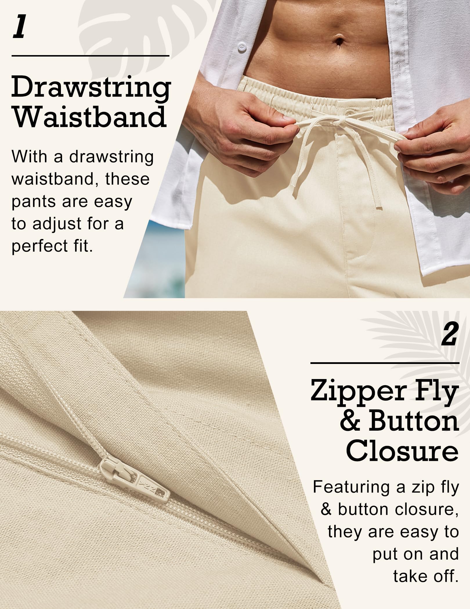 COOFANDY Men's Casual Linen Pants Cotton Elastic Waist Drawstring Trousers Light Khaki, Straight