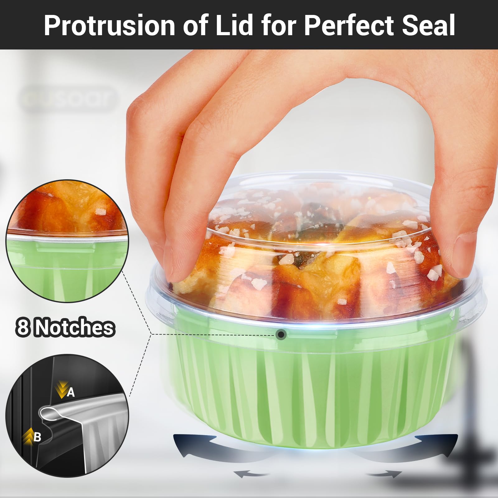EUSOAR Muffin Liners, 50pcs 5oz 125ml Disposable Cupcake Cups, Aluminum Foil Muffin Liners Cups with Lids, Cupcake Holder, Disposable Aluminum Foil Cupcake Baking Cups Holders Ramekins Pans with Lids