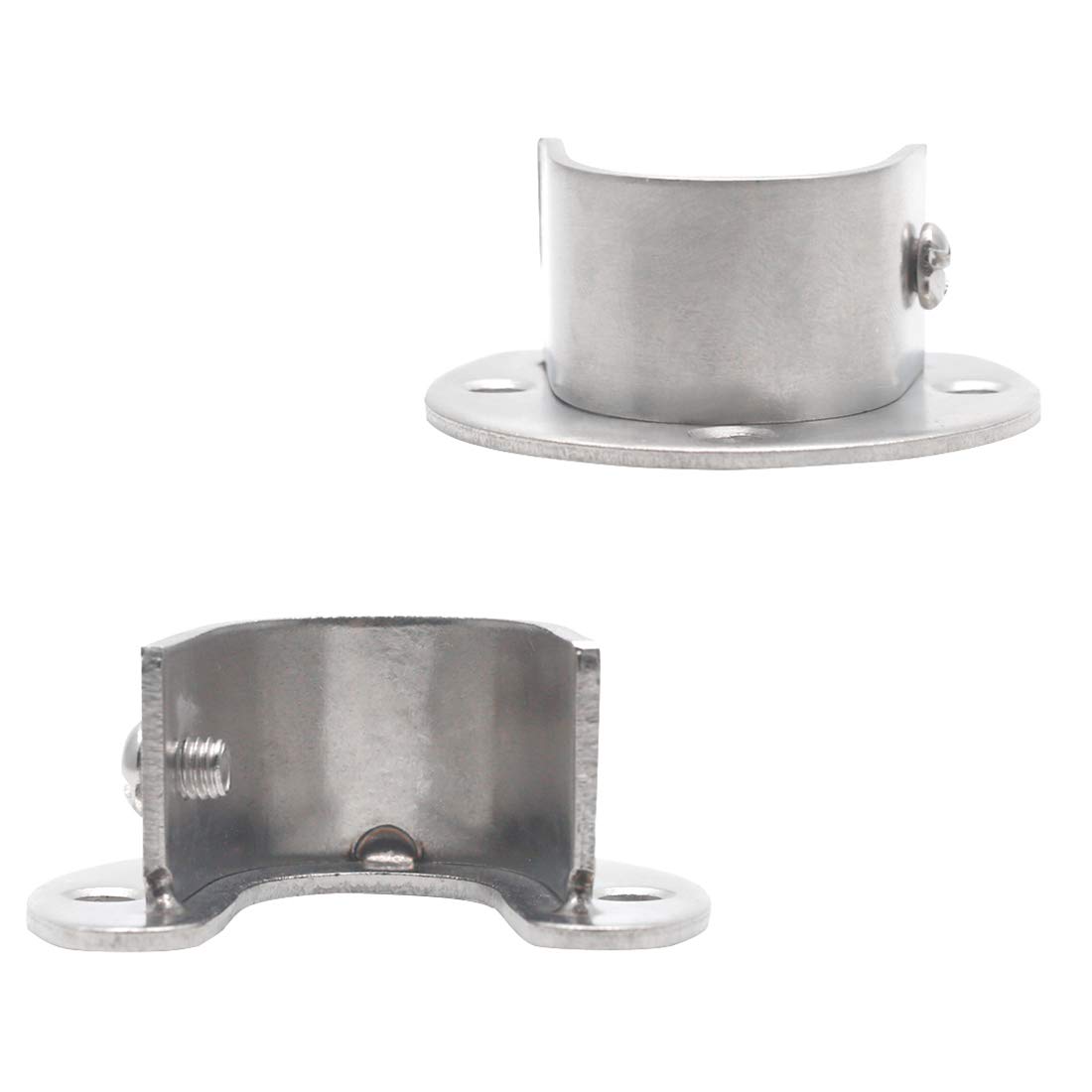 Seimneire 2pcs Heavy Duty Stainless Steel Rod Socket, Wardrobe Bracket Flange Rod Holder Closet Rod End Supports Fit 1" Diameter, U Shaped - Silver