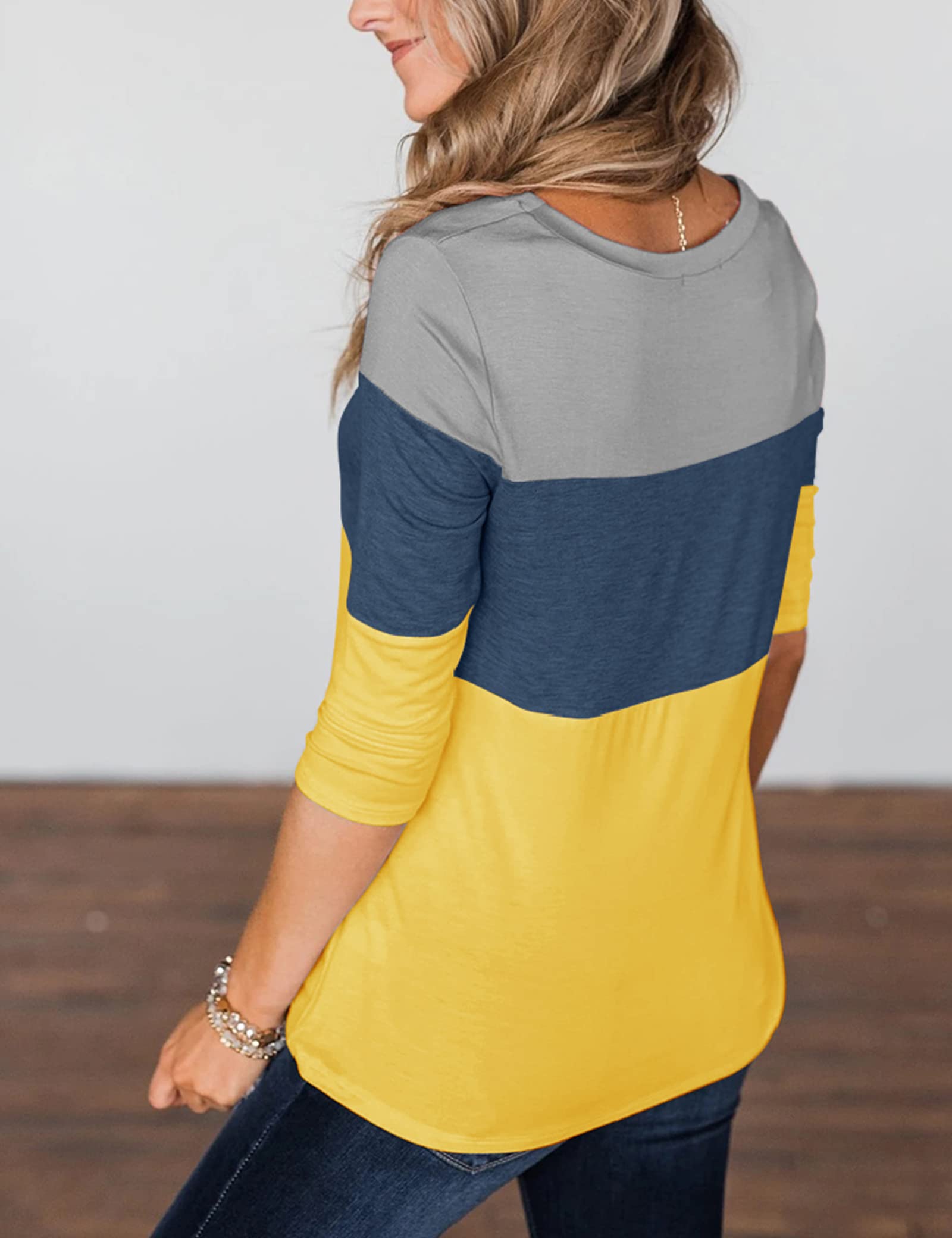 Minthunter Women's Half Sleeve T Shirts Casual Color Block Round Neck Spring Tops (X-Large, A-Yellow)