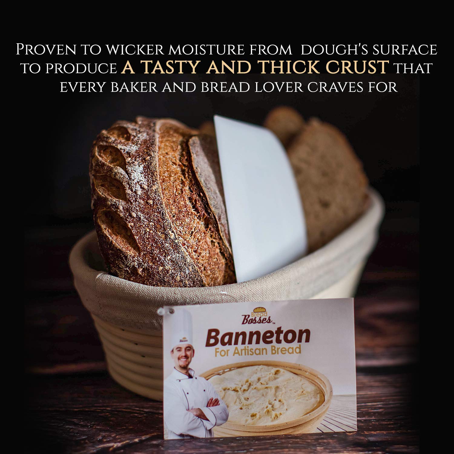 Bread Bosses Oval Bread Banneton Proofing Basket - 10 Inch Baskets and Bread Bakers Lame Slashing Tool - Great as a Gift