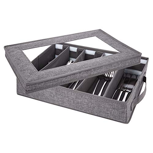 Silverware Storage Box Chest, Flatware Storage Case, Utensil Holder with Removable Lid and Adjustable Dividers for Organizing Utensils, Cutlery, Flatware, Knives, Large Capacity Gray