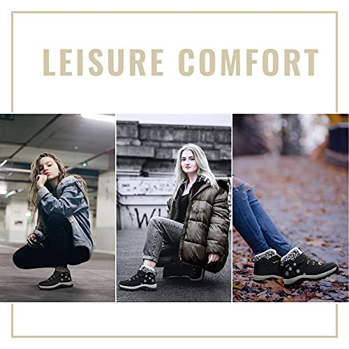 ASHION Women's Snow Boots Waterproof Snowboots Non Slip Durable Warm Winter Booties Hook and Loop Outdoor Shoes Leopard Black Size 10