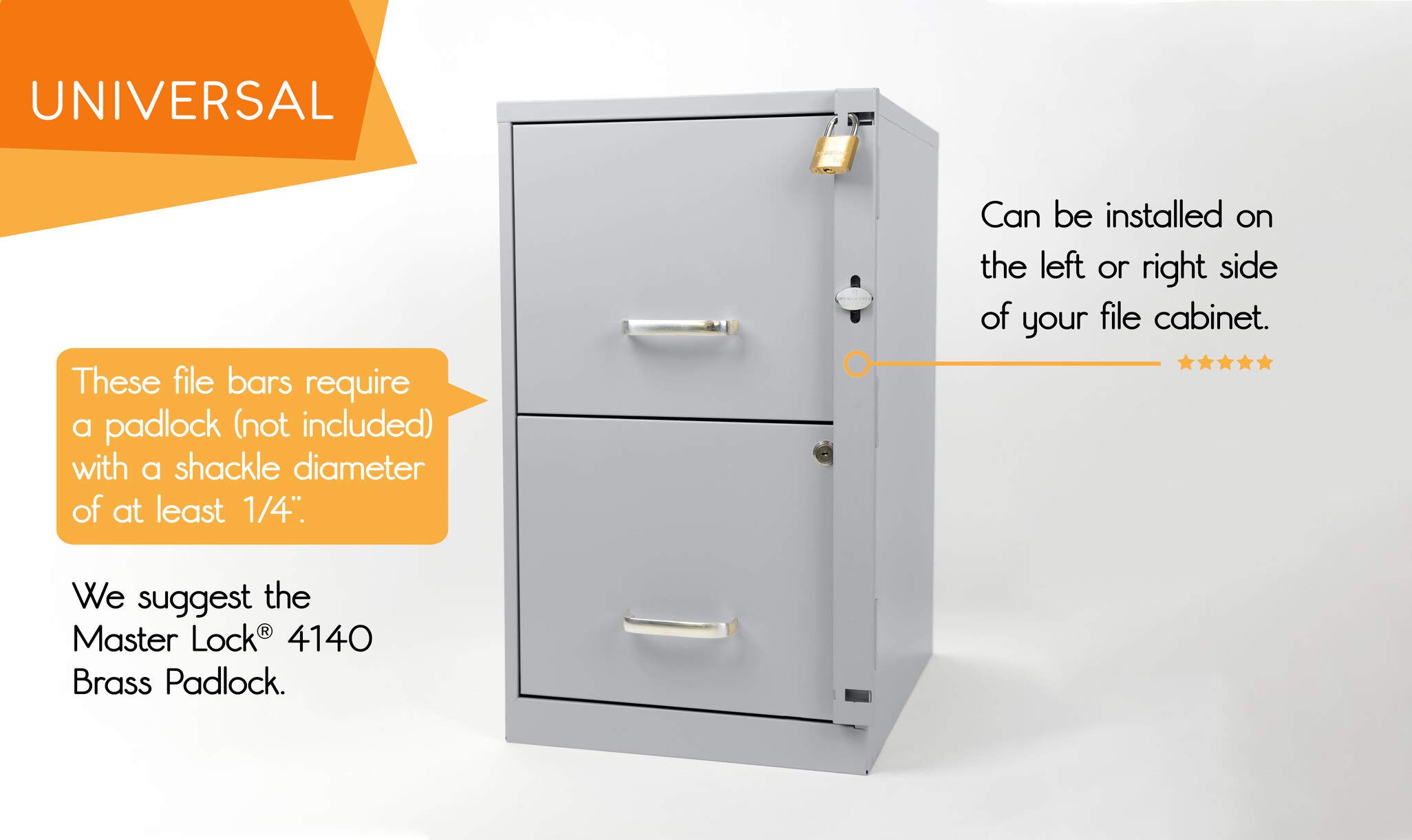 Guardianite File Cabinet Locking Bar. Fits 2 Drawer File Cabinets. Includes Cobalt Drill Bit. (Gray)