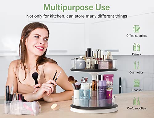 Kootek 2 Tier Lazy Susan Organizer, 11 Inches Height Adjustable Rotating Turntable, Spice Rack for Kitchen Cabinet, Countertop, Bathroom, Makeup, Pantry Organization and Storage with 4 Divided Bins