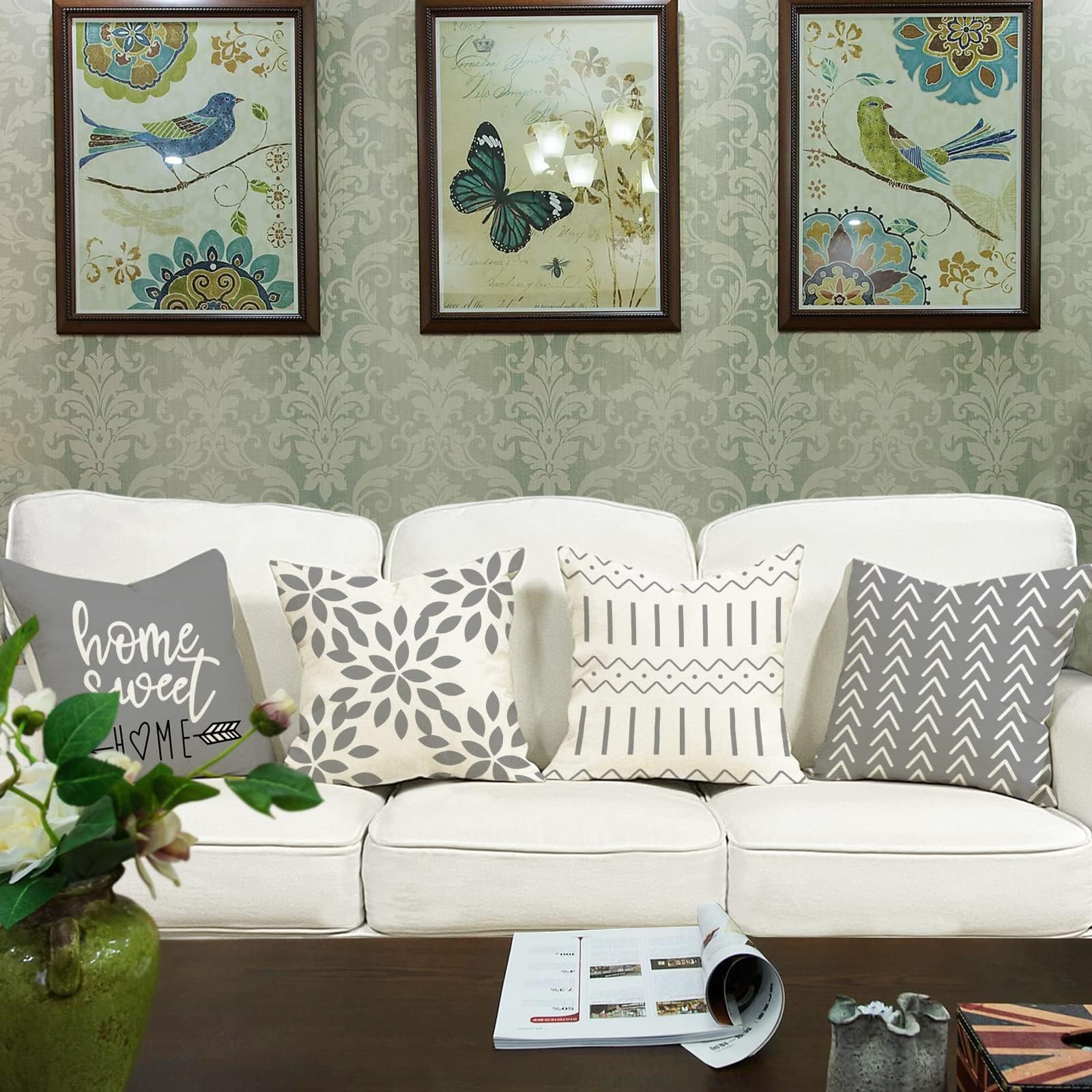 YCOLL Pillow Covers 18x18 Set of 4,Modern Sofa Throw Pillow Cover, Decorative Home Outdoor Linen Fabric Geometric Pillow Case for Couch Bed Car,Gray