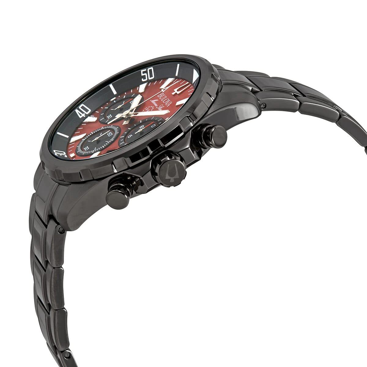 Bulova Men's Marine Star Series B Gray Ion Plated Stainless Steel 6-Hand Chronograph Quartz Watch, Red Dial Style: 98B350