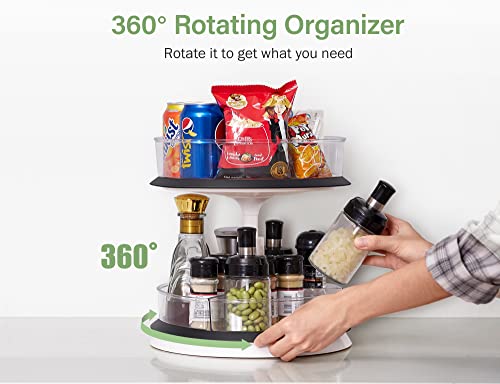 Kootek 2 Tier Lazy Susan Organizer, 11 Inches Height Adjustable Rotating Turntable, Spice Rack for Kitchen Cabinet, Countertop, Bathroom, Makeup, Pantry Organization and Storage with 4 Divided Bins