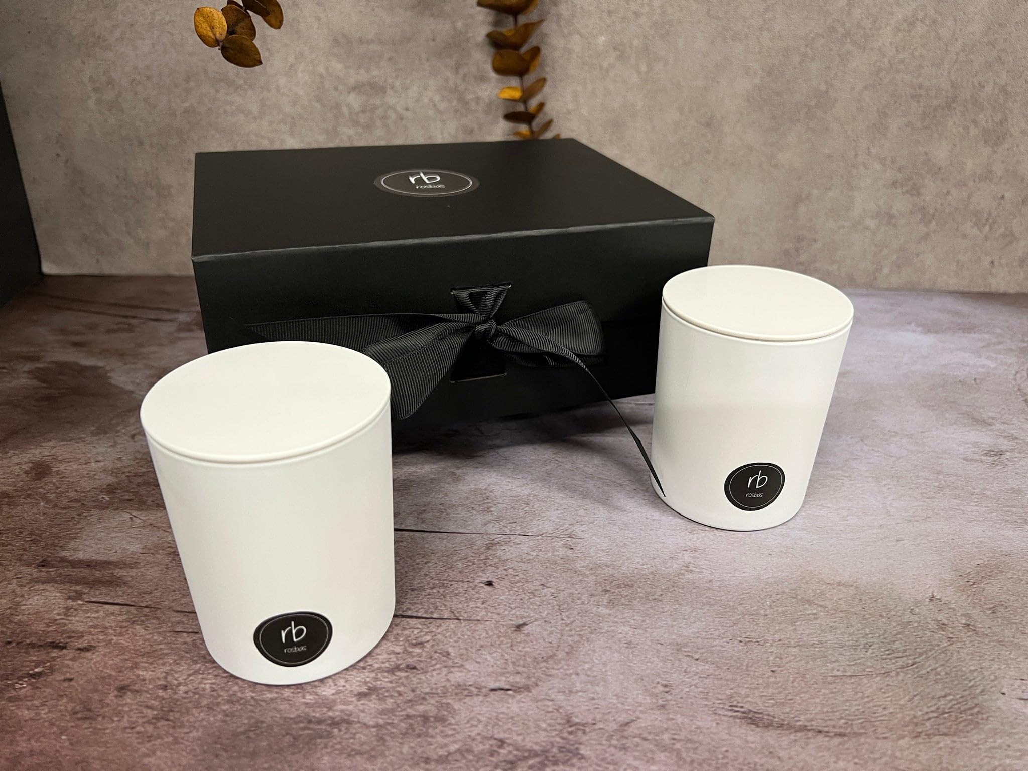 ROSBAS Vanilla Scented Candle Gift Set, Natural Soy Wax, 2 Matte White Glass Jars with Lid, 7 oz ea, Cotton Wick, Long Burn Time, Gift Packaged, Handmade in The USA