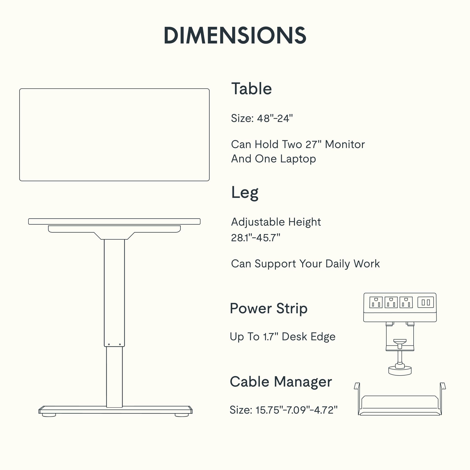 FLEXISPOT EN2 Whole-Piece Standing Desk with Clamp Power Strip, 48 x 24 Electric Stand Up Height Adjustable Desk with Cable Management (White Frame + 48" Maple Top)