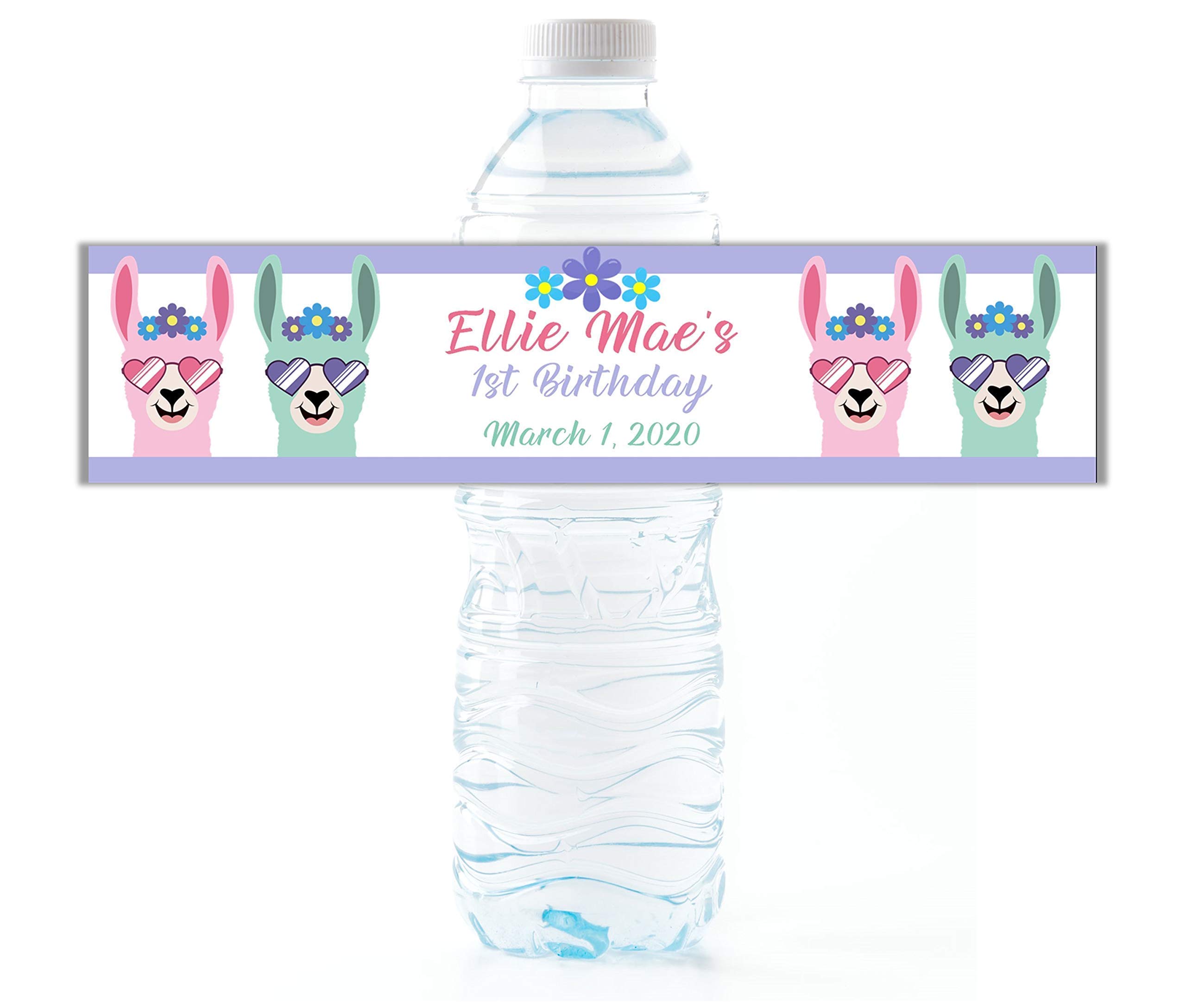 Llama Water Bottle Labels, Personalized Party Favors for Girls, Pack of 25 Peel and Stick Waterproof Wrappers