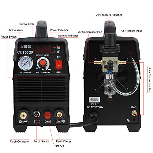 Pilot Arc Plasma Cutter, Cuwiny 50 Amp Dual Voltage 110/220v Non-Touch Pilot Inverter Air Plasma Cutting Machine, IGBT,14mm Clean Cut,16mm Max Severance, Fit For Carbon Steel,Copper, Iron and Aluminum