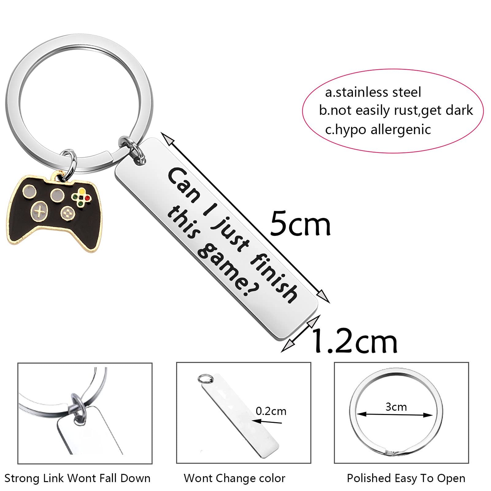 TGBJE Game Controller Keychain - Funny Gamer Gift for Gaming Fans and Enthusiasts - Can I Just Finish This Game
