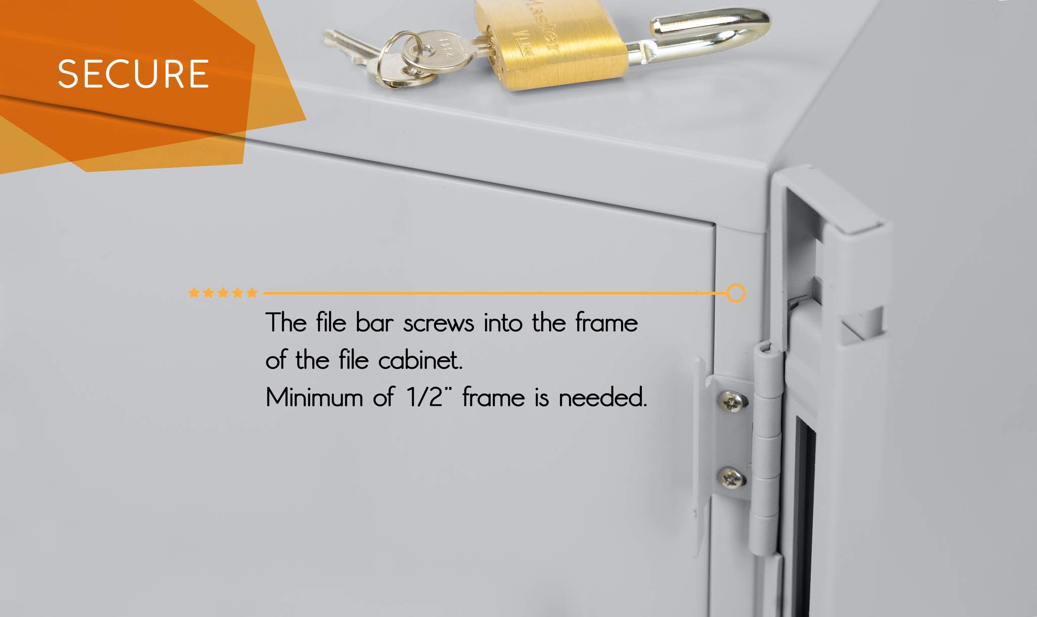 Guardianite File Cabinet Locking Bar. Fits 2 Drawer File Cabinets. Includes Cobalt Drill Bit. (Gray)