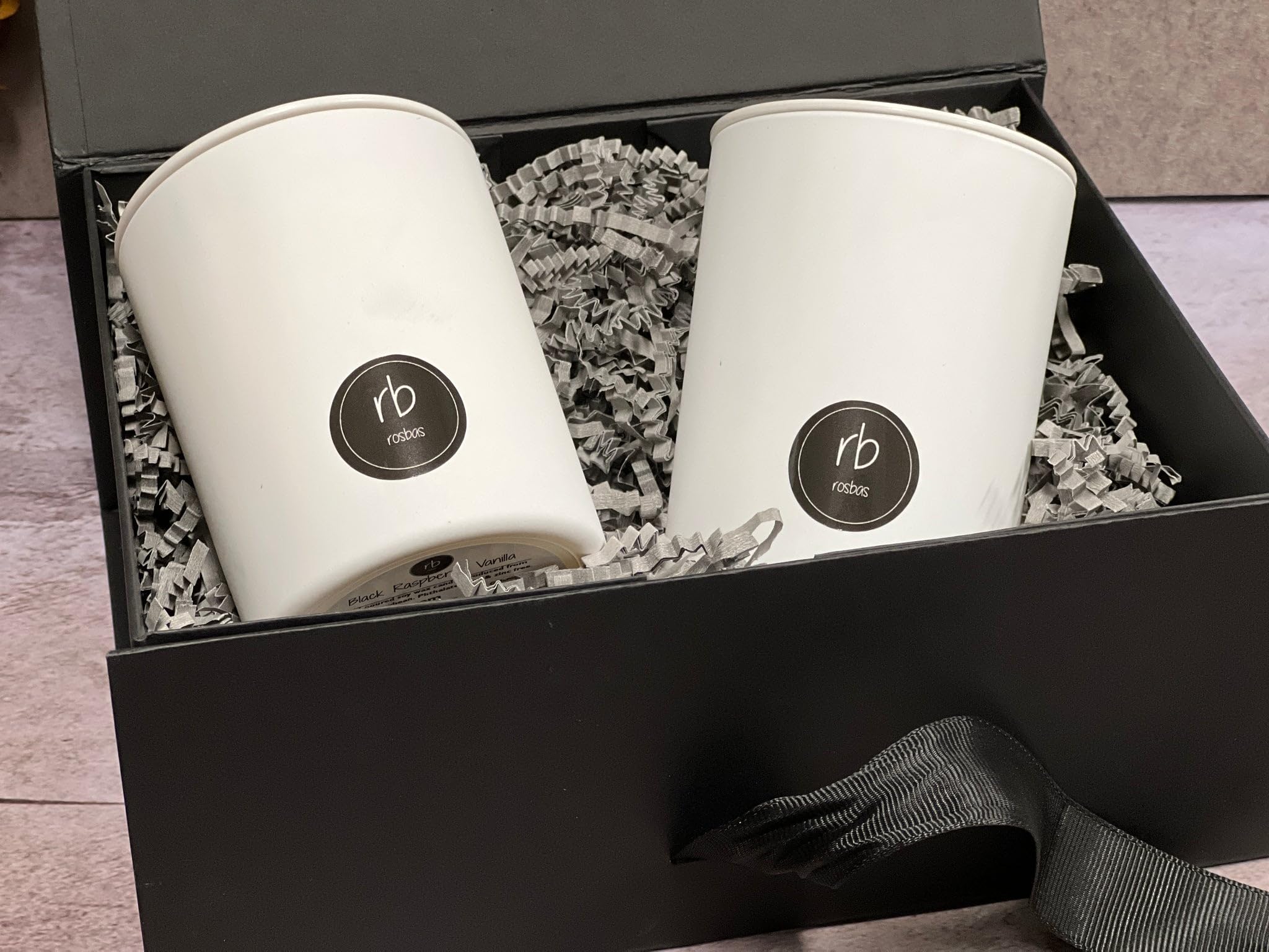 ROSBAS Vanilla Scented Candle Gift Set, Natural Soy Wax, 2 Matte White Glass Jars with Lid, 7 oz ea, Cotton Wick, Long Burn Time, Gift Packaged, Handmade in The USA