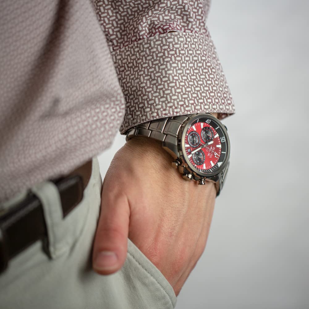 Bulova Men's Marine Star Series B Gray Ion Plated Stainless Steel 6-Hand Chronograph Quartz Watch, Red Dial Style: 98B350